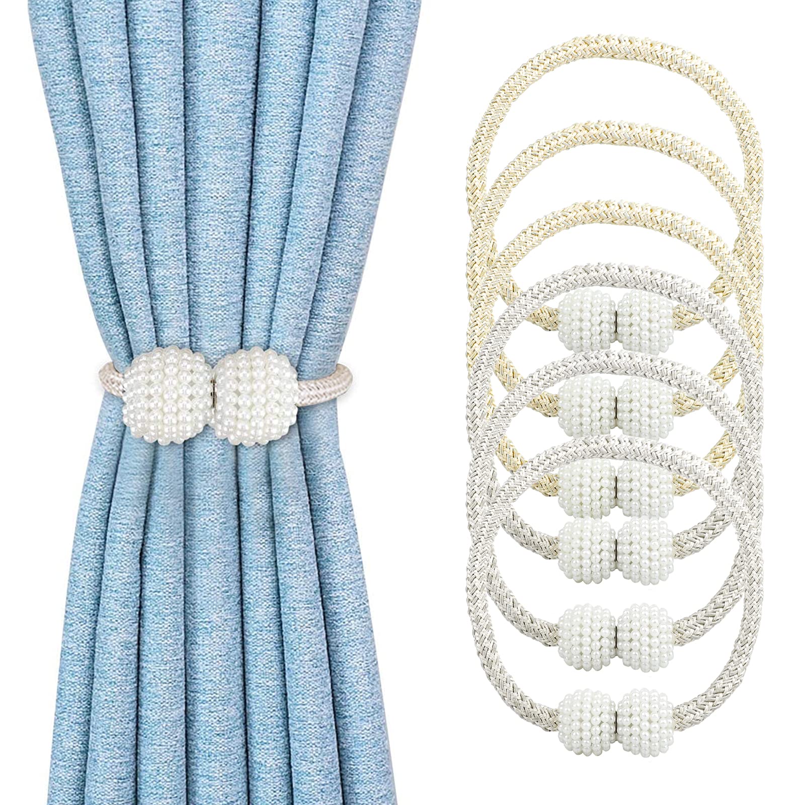 Fymlhomi 6 Pack Curtain Tiebacks, 3 Pairs Magnetic Curtain Tie Backs ...