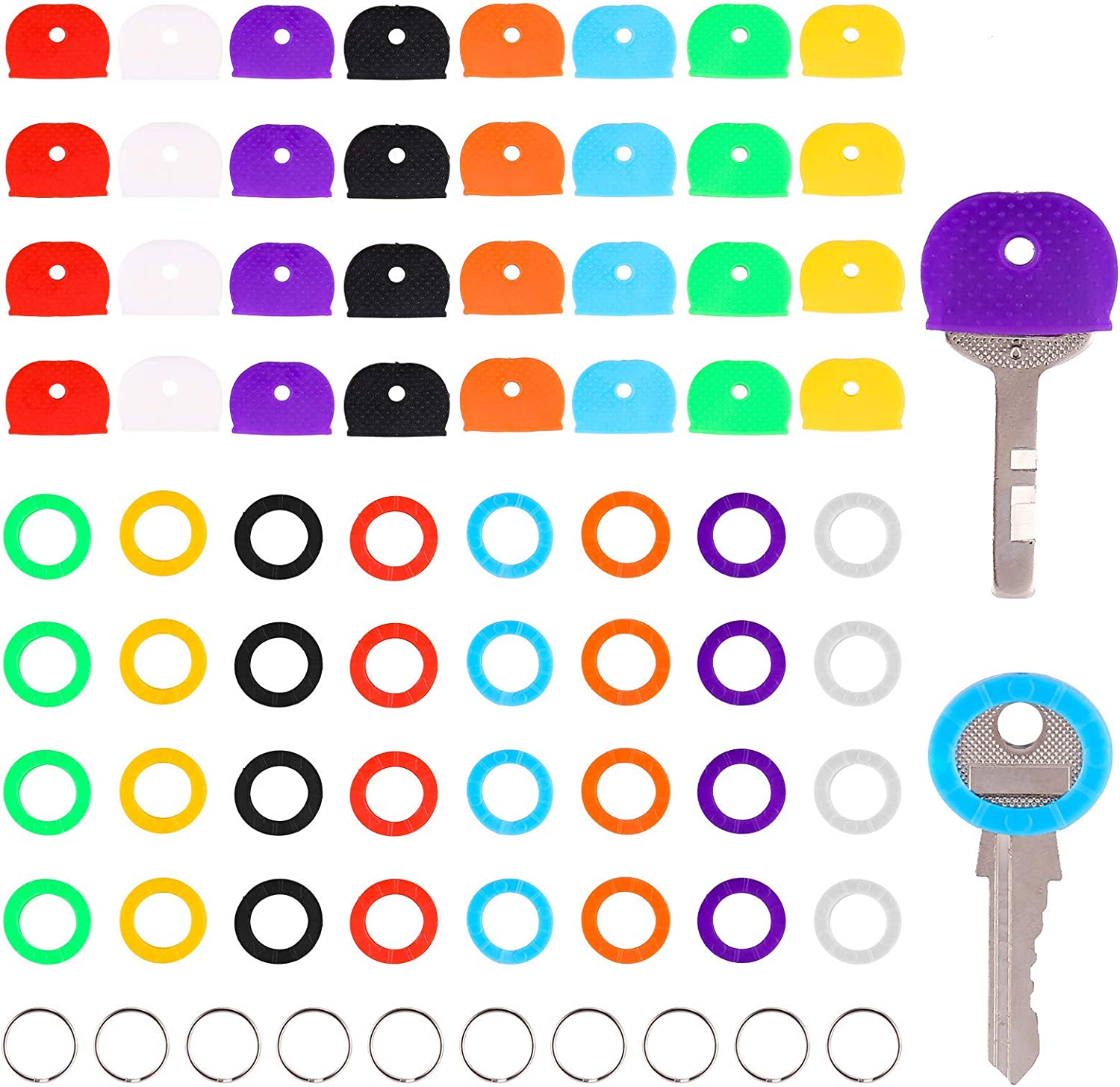 Fymlhomi 64 Pcs Silicone Key Caps Covers Tags Set, Multicolor Key Ring ...