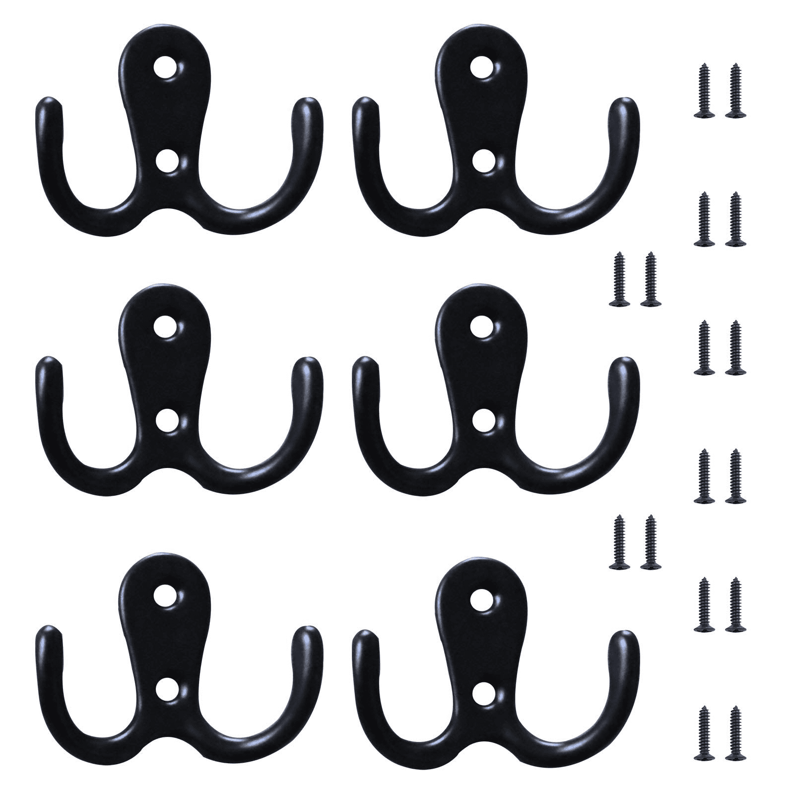 Fymlhomi 6PCS Double Prong Coat Hook Dual Prong Robe Hooks with 16PCS ...