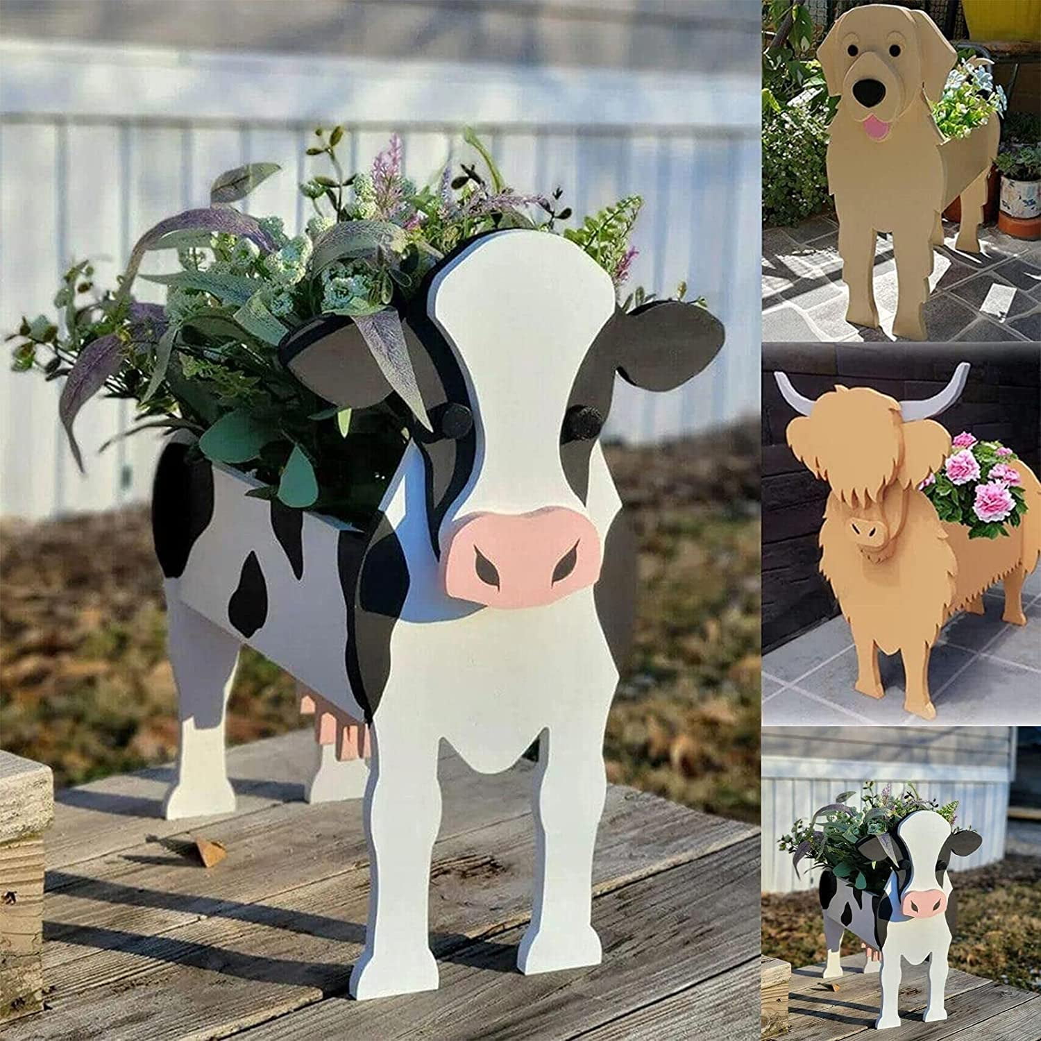 Fymlhomi Cute Milk Cow Garden Flower Pot Planter,Garden Pots PVC Flower ...