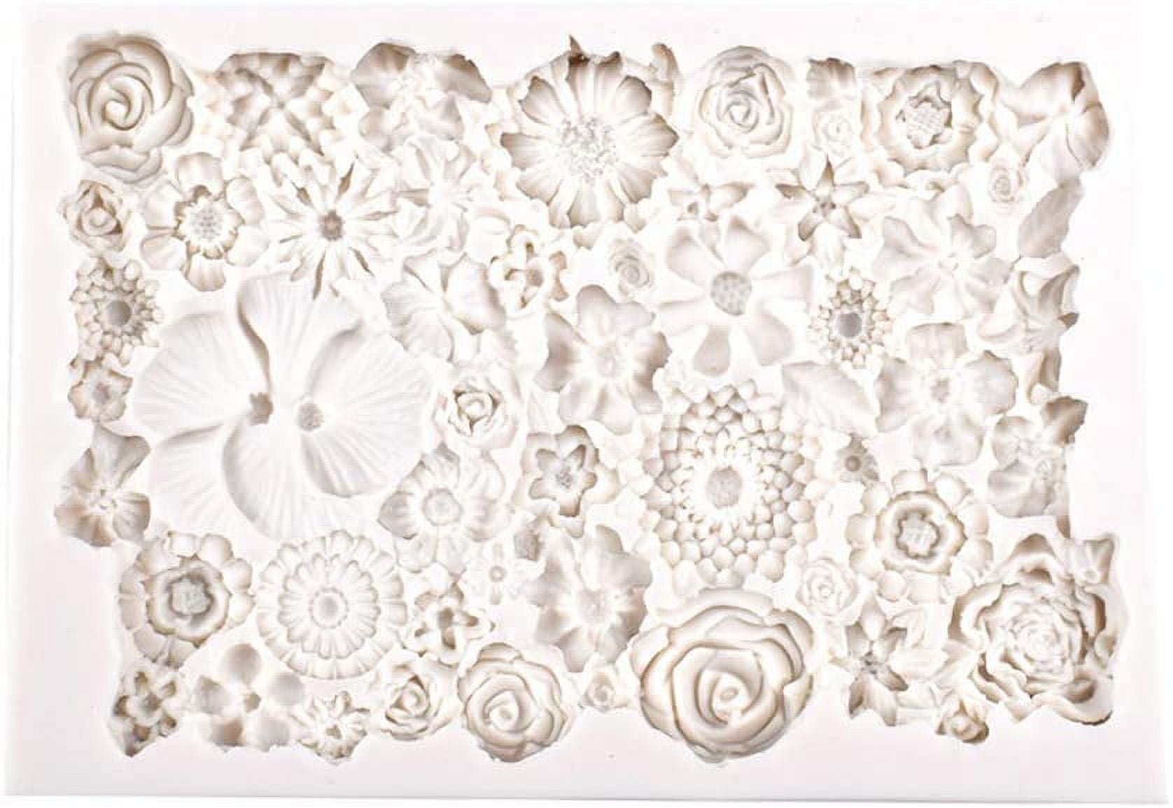 Fymlhomi Fondant Cake Silicone Mold, Flower Lace Embossed Mat Candy ...