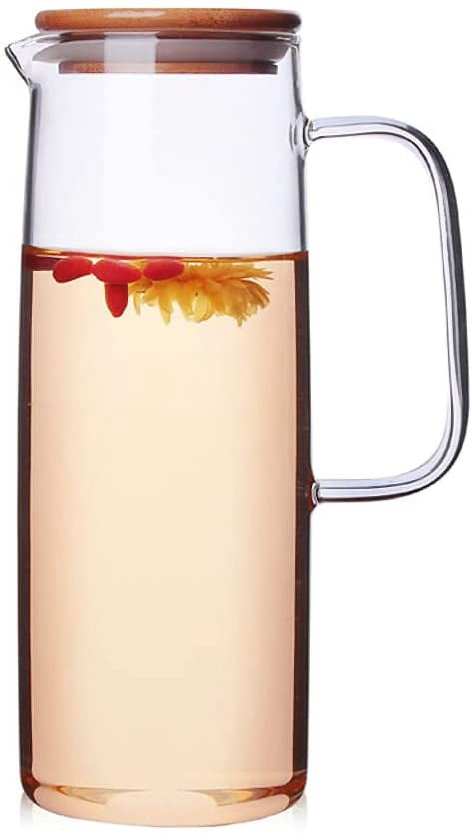 Fymlhomi Glass Pitcher with Lid, Glass Water Pitcher Fridge Carafe Ice ...