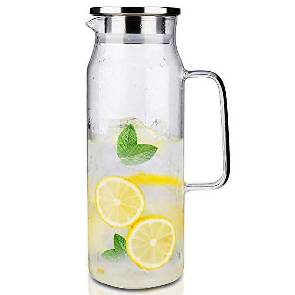 Fymlhomi Glass Pitcher with Lid and Handle, 50 oz/1500ml Water Pitcher ...