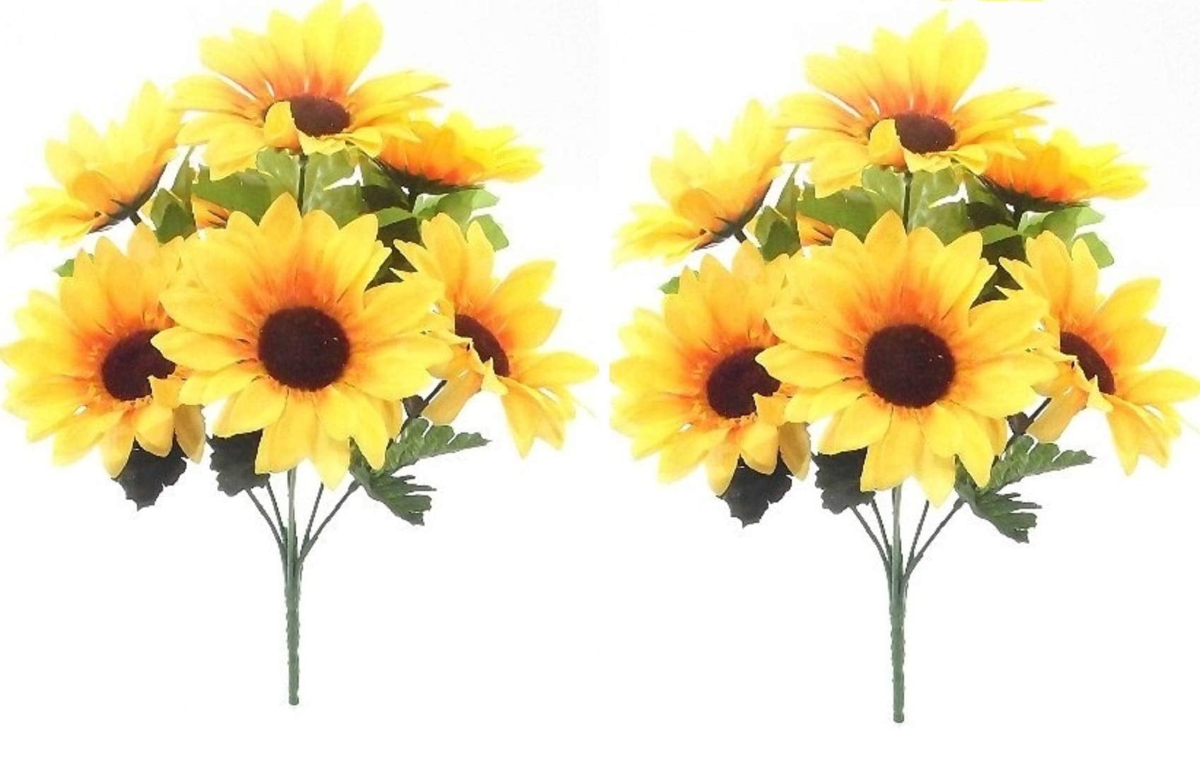 Fymlhomi Gorgeous Artificial Silk Sunflower Bush with Leaves 14 heads ...