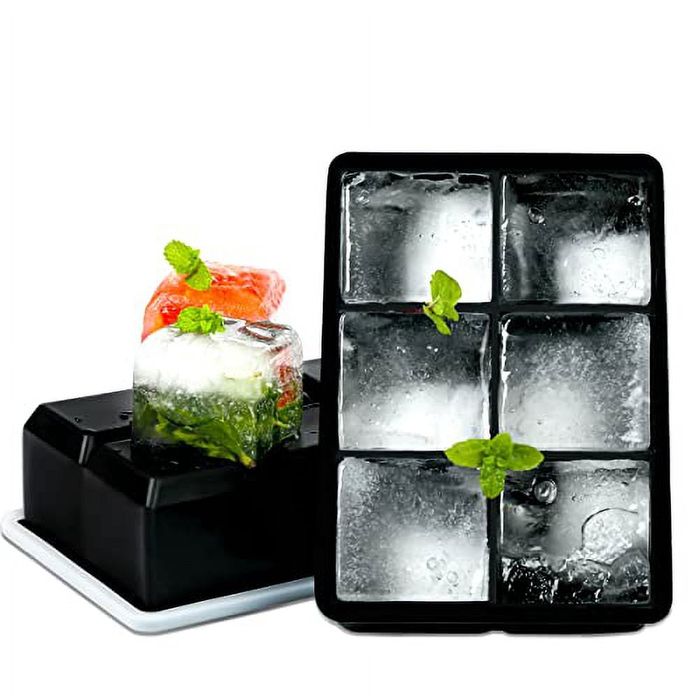 Fymlhomi Large Ice Cube Tray 2 Pack Silicone Ice Cube Trays with Lid ...