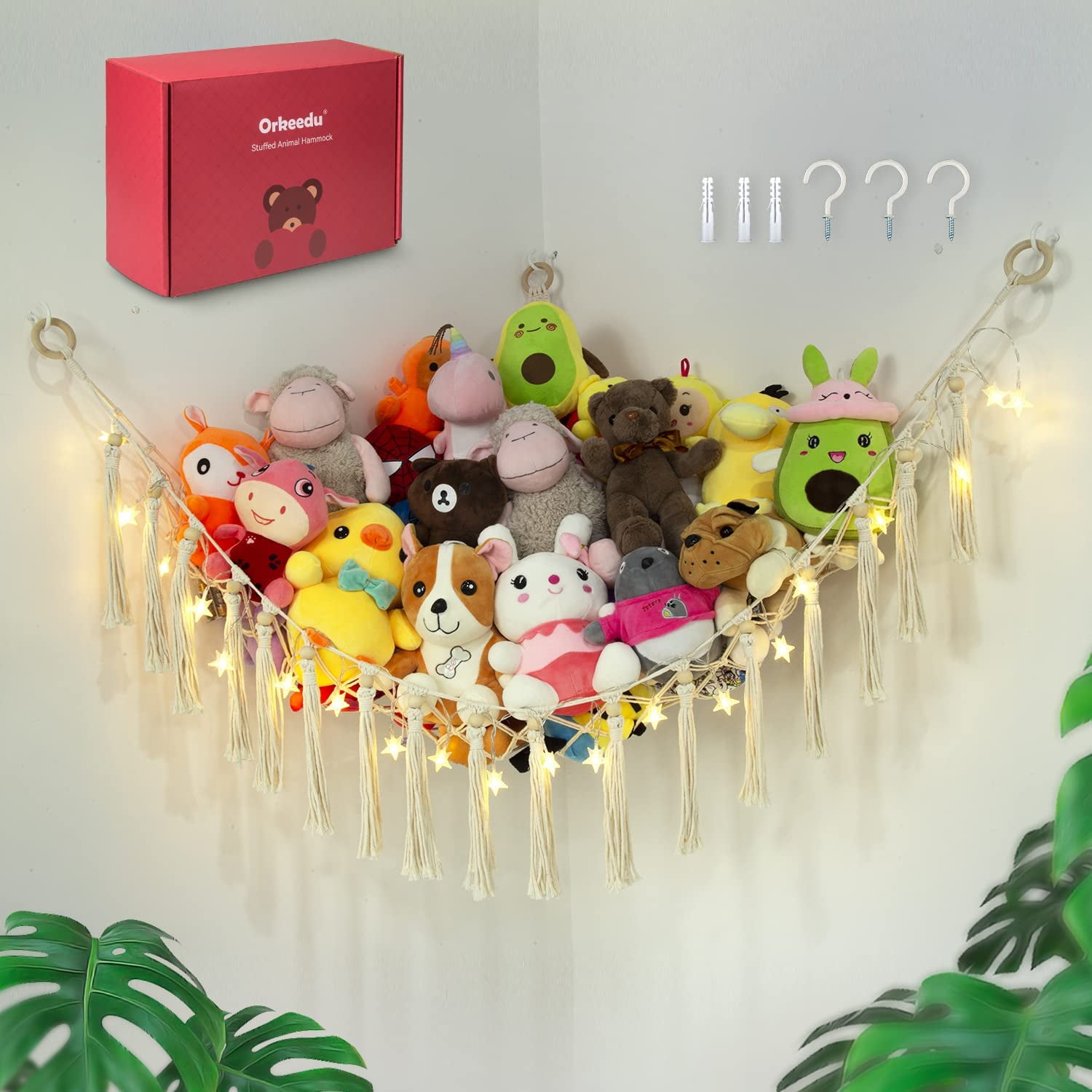 Fymlhomi Stuffed Animal Net or Hammock with LED Lights, Large Toy ...