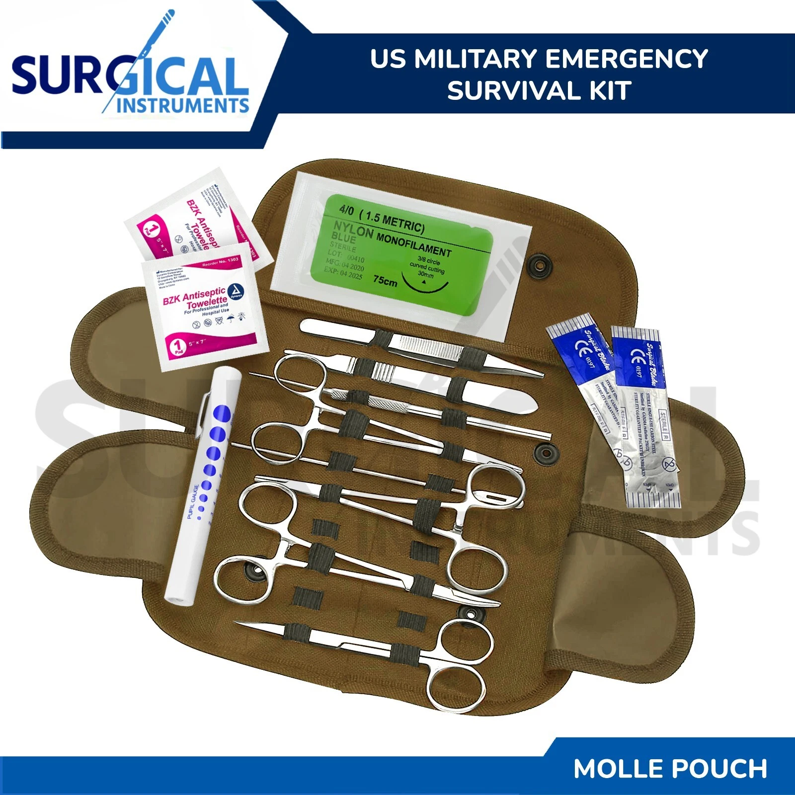 Fyna -19 Pcs Coyote Brown First Aid Surgical Kit Military Molle Pouch ...