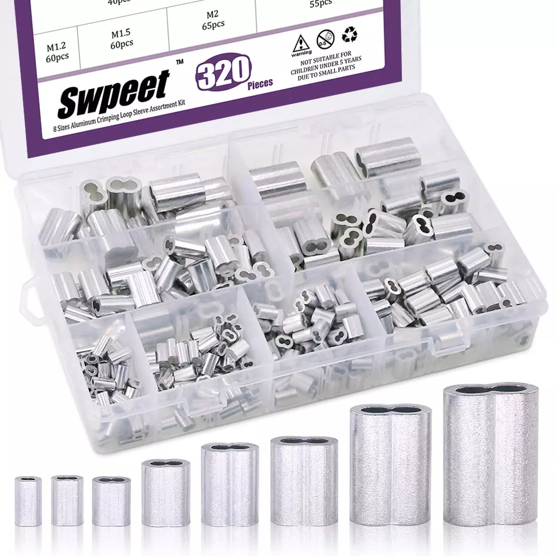 Fyna -320 Pcs 8 Sizes Aluminum Crimping Loop Sleeve Cable Ferrule ...