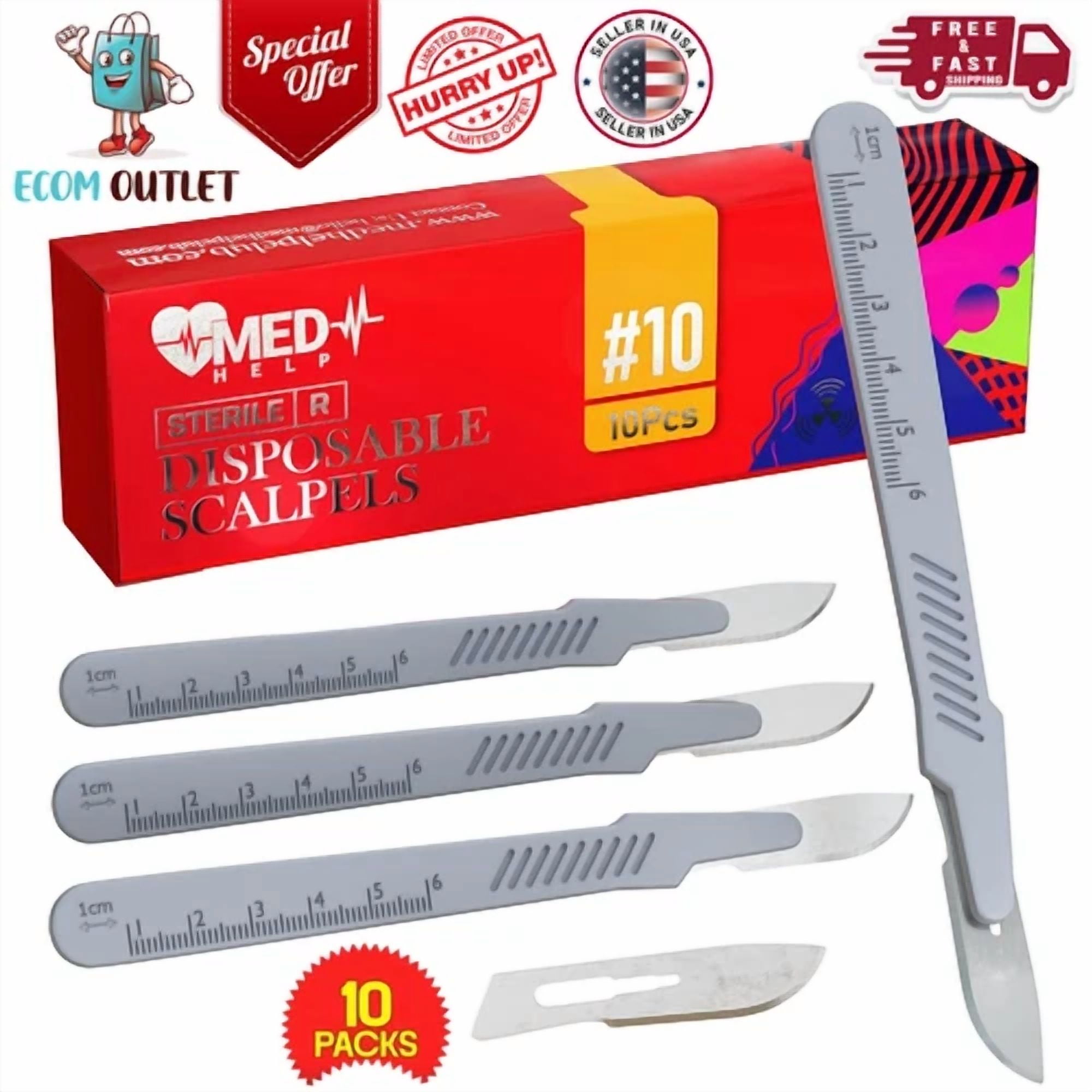 Fyna -Medhelp 10 Pcs Disposable Scalpels 10 - Dermaplaning Tool Scalpel ...