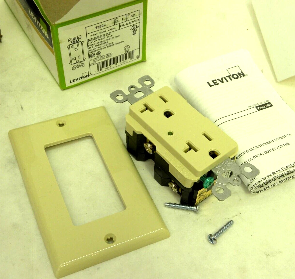 Fyna -New - Leviton 5380-I Surge Protected Duplex Receptacle Outlet ...