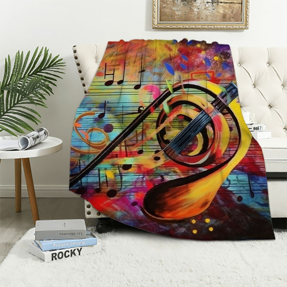 Fyneluxe Musical Note Print Throw Blanket for Bed Couch Car ...