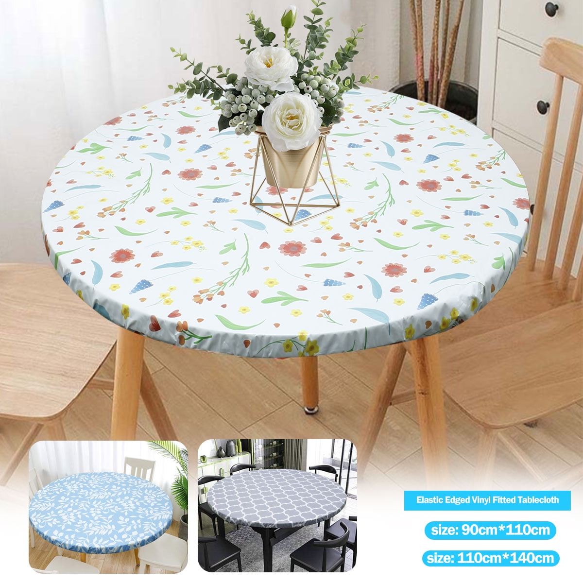 Fyrome Waterproof Round Tablecloth, Elastic Edged Fitted Flannel Backed ...