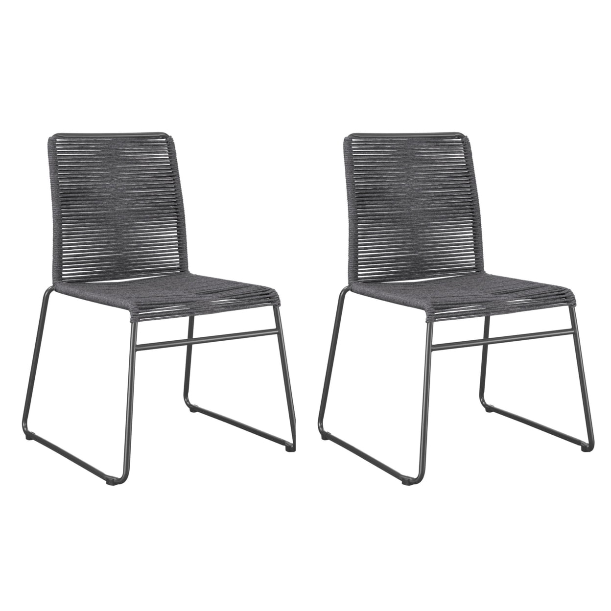 Fyth 23 Inch Side Dining Chair Set of 2 Charcoal Rope Woven Seat Metal ...