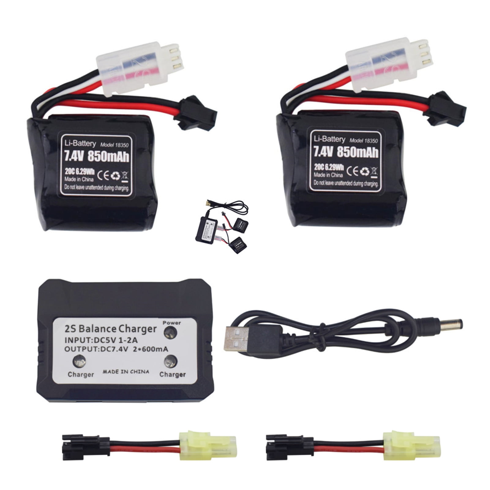 Fytoo 2PCS 7.4V 850mAh SM-2P Plug Lithium Battery With 2-in-1 Charger ...