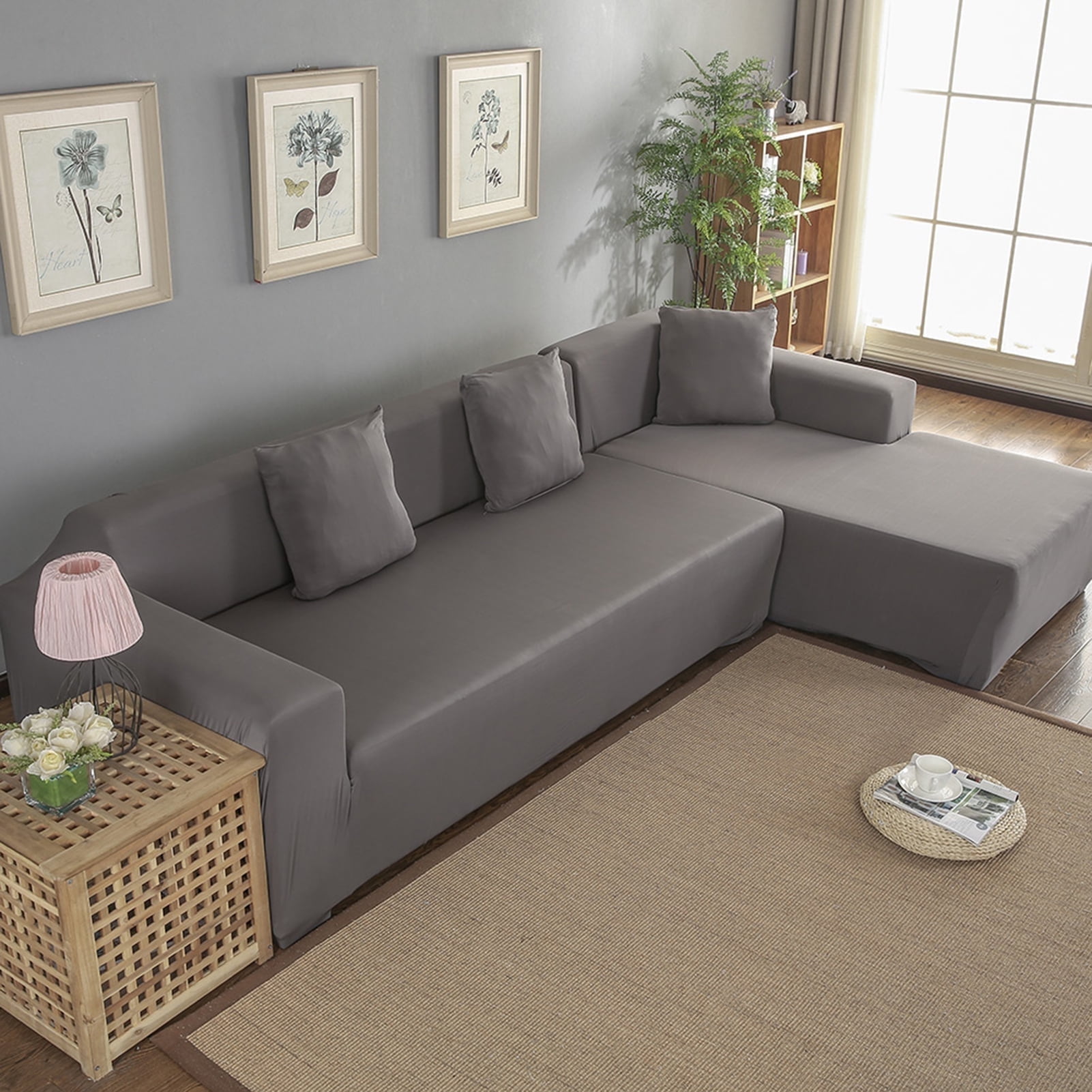Fyydes, Corner Sofa Cover, 3+2 Seat L Shape Slipcover, Gray - Walmart.com