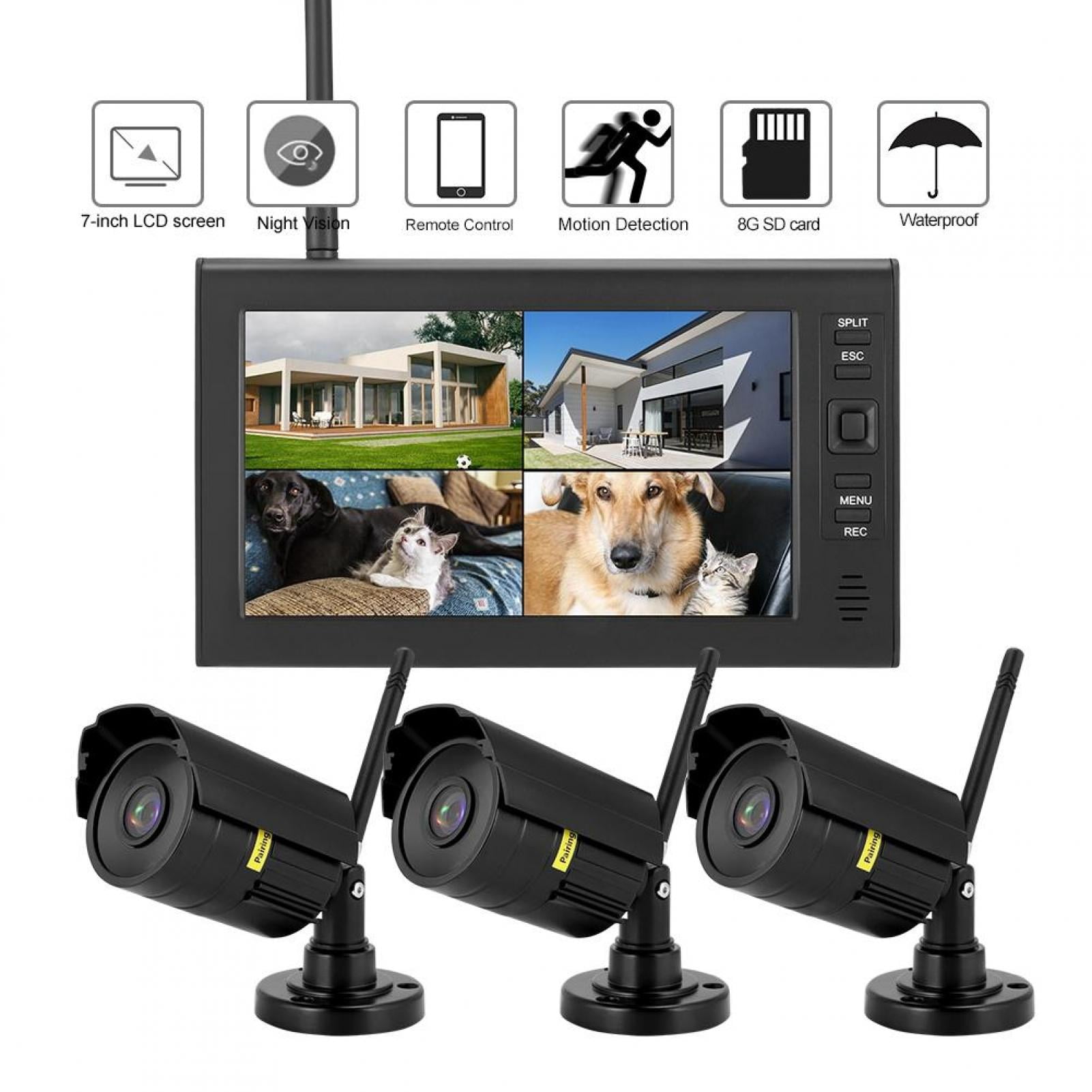 Kritne 4CH Wireless Outdoor Security Camera System with IR Night Vision ...