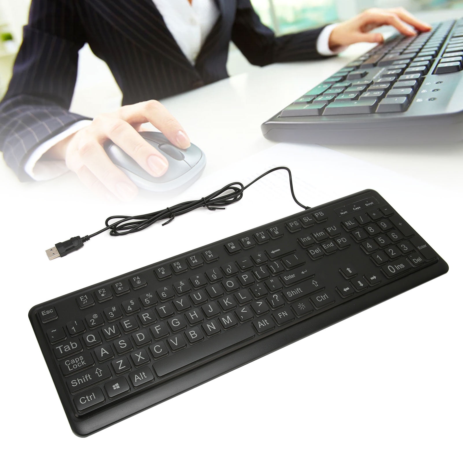 Fyydes Large Print Keyboard Large Bold Letters 104 Keys Standard Full ...