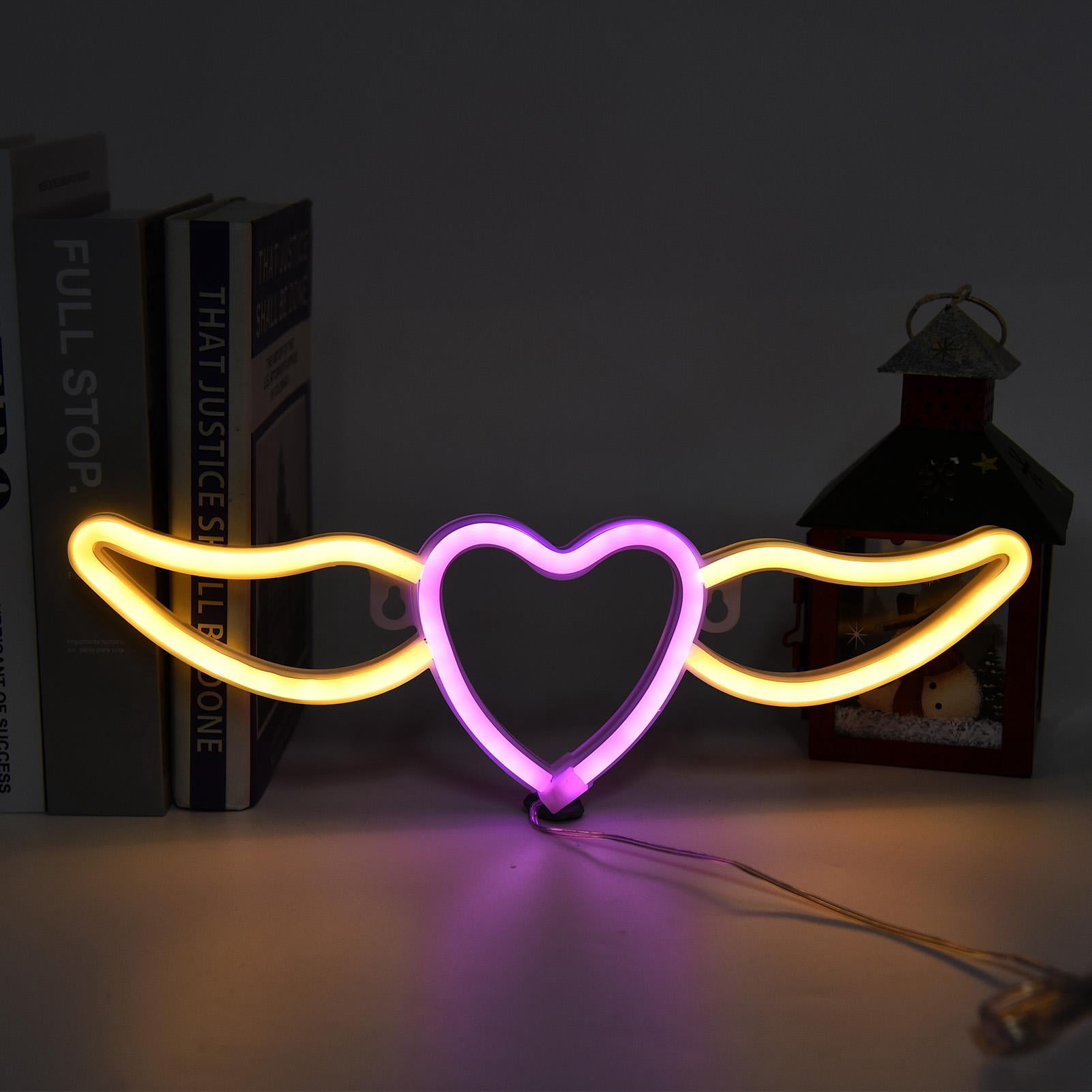 Fyydes Wall Decoration Neon Lights Heart Shaped Wings Neon Sign Heart ...