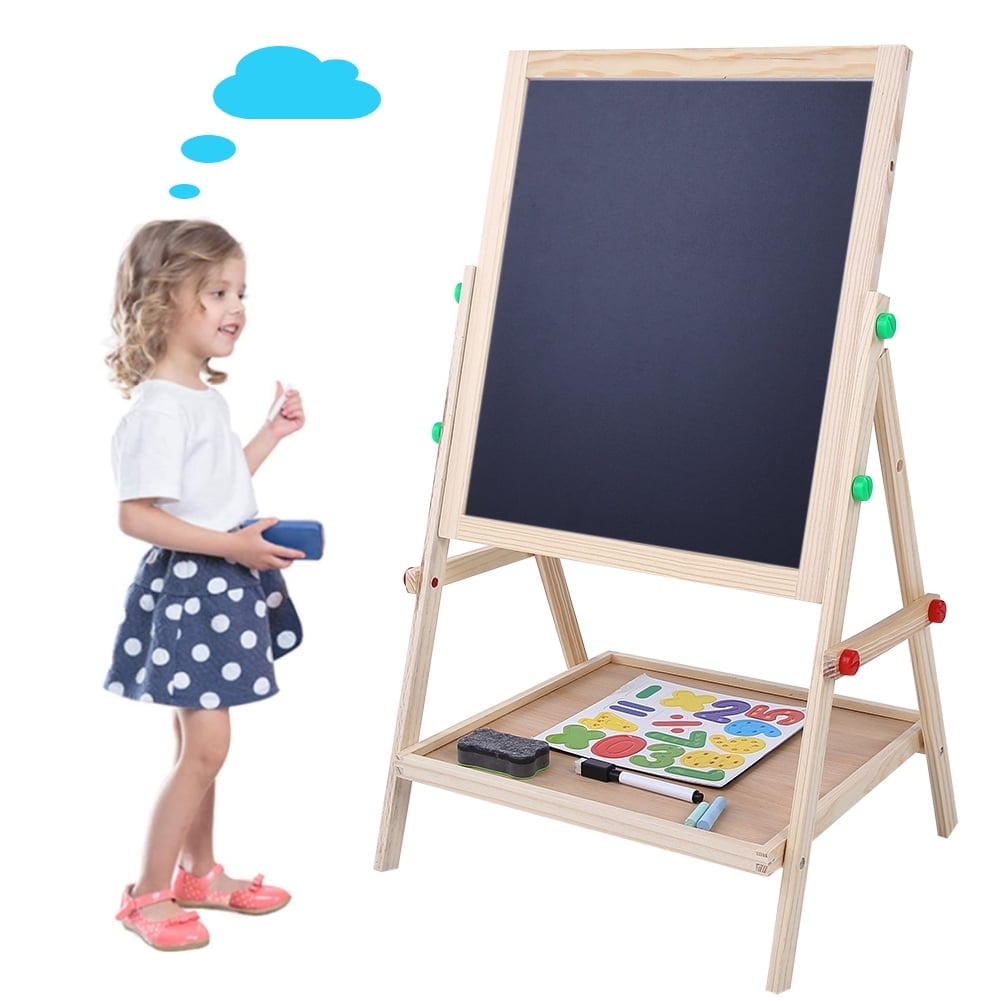 Fyydes Wooden Kids Easel, Double-Sided Chalkboard and Whiteboard ...