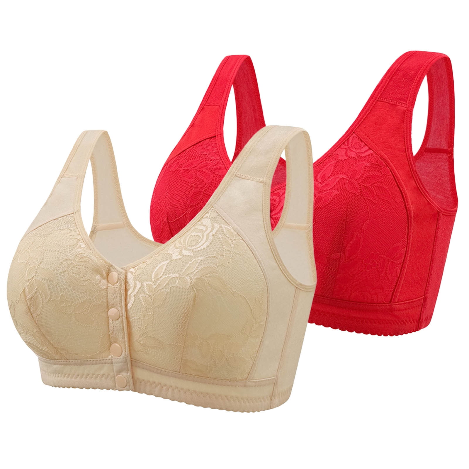 Fznquz 2 PC Plus Size Women's Bras Front Closure Cotton Wirefree ...