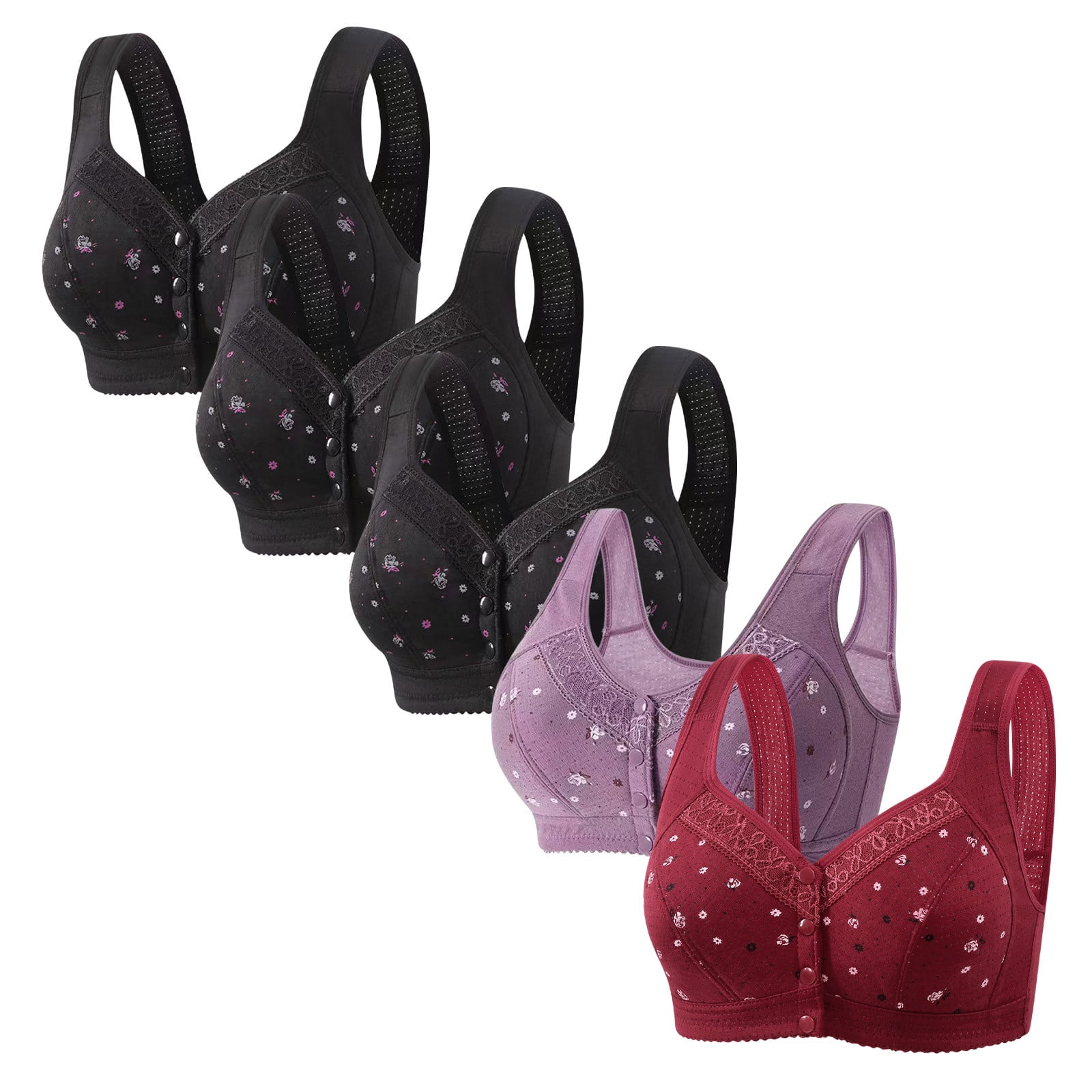 Fznquz 5 PC No Wire Women Bras Breathable Push Up Front Closure Plus ...