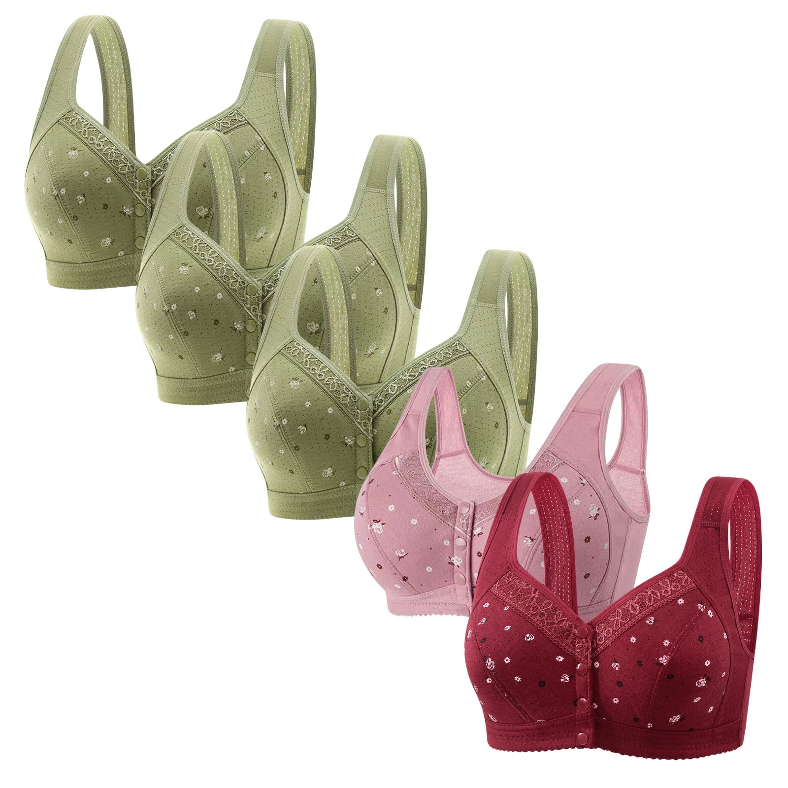 Fznquz 5 PC Plus Size Womens Bras No Wire Push Up Breathable Front ...