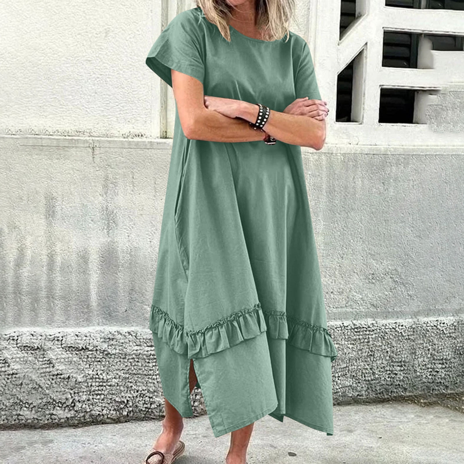 Fznquz Beach Women Dresses for Summer Linen Sun Dress Flowy Short ...