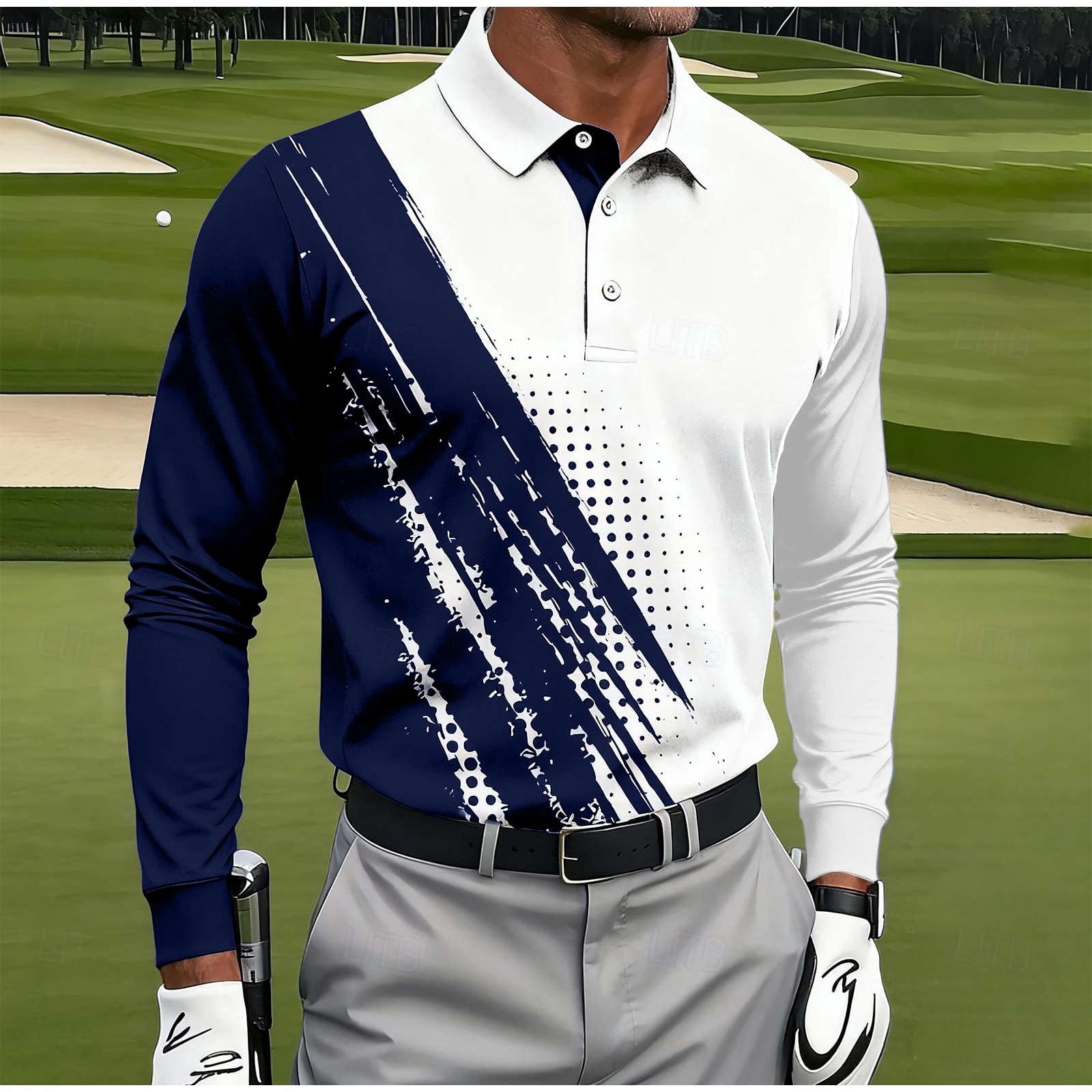 Fznquz Blue Men Polo Shirts Collared Cotton Long Sleeve Polos Pullover ...