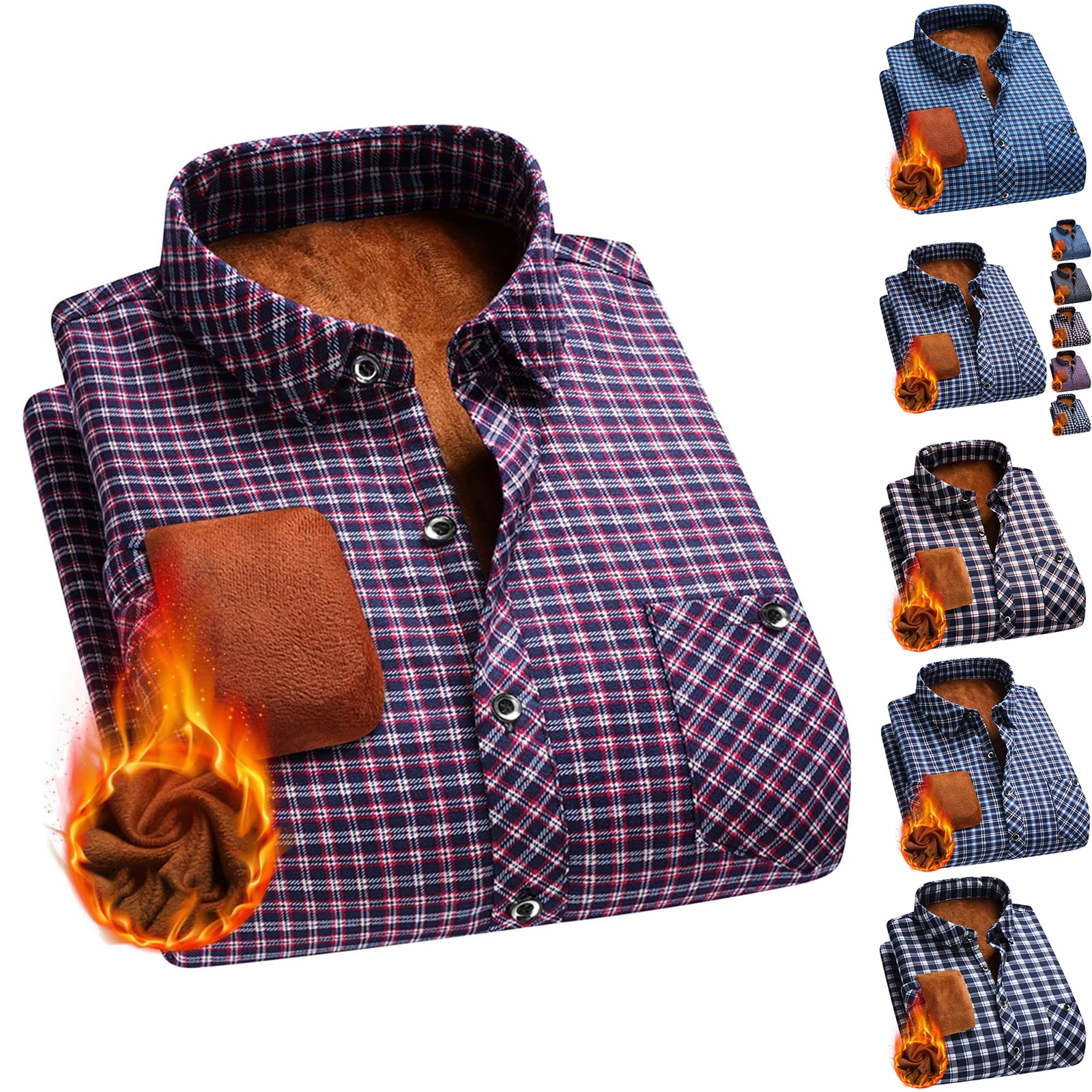 Fznquz Button-Up Big and Tall Shirts for Men Red Long Sleeve Fleece ...