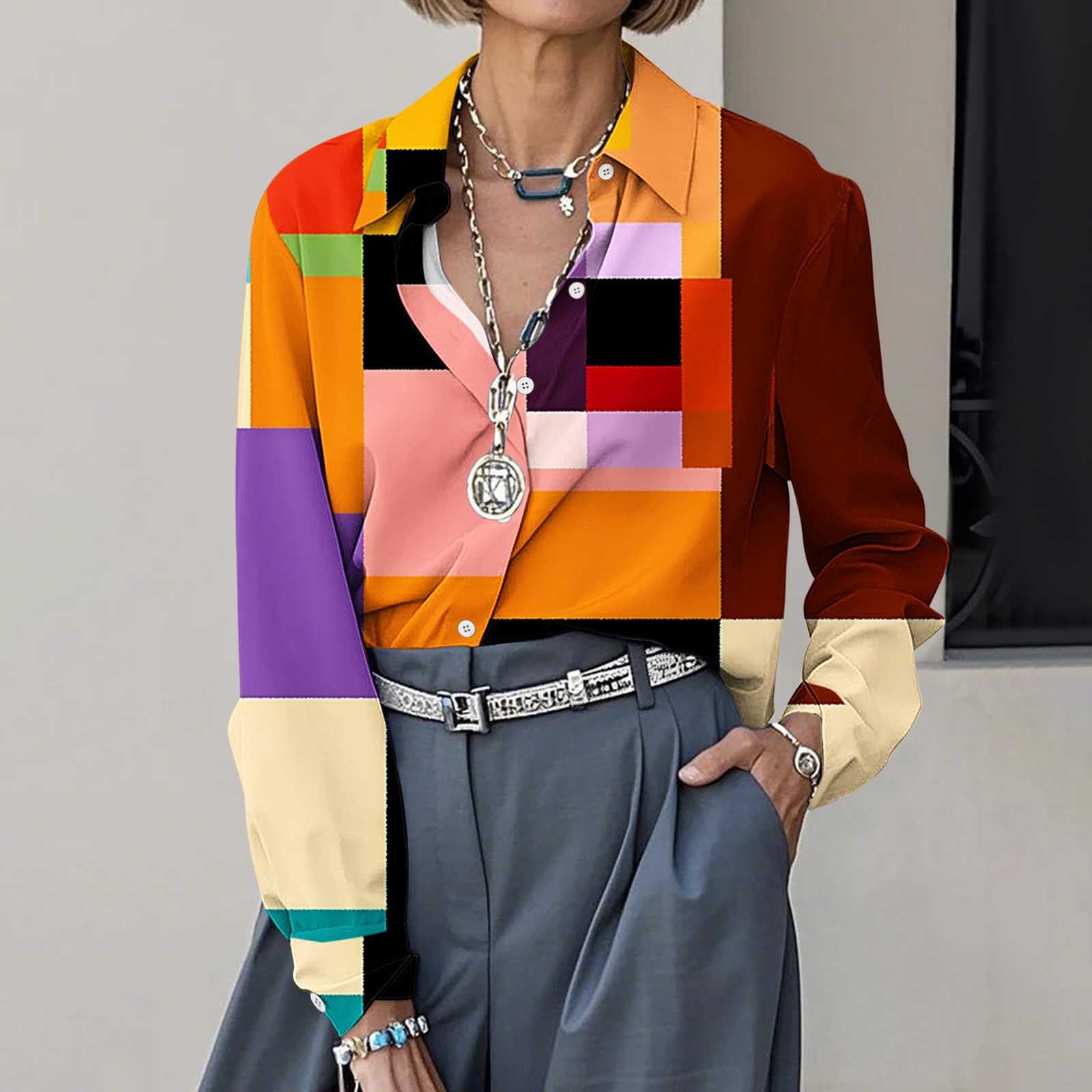 Fznquz Button Up Work Blouses for Women Dressy Casual Shirts Formal ...