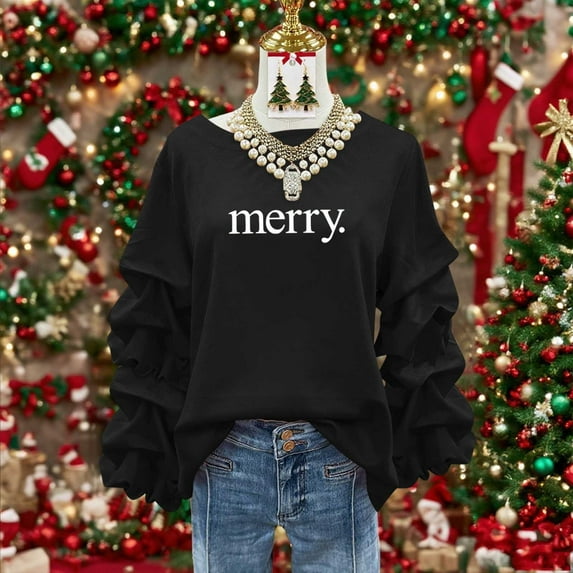 Fznquz Crew Neck Tops for Women 2026 Long Sleeve Black Shirts Casual ...