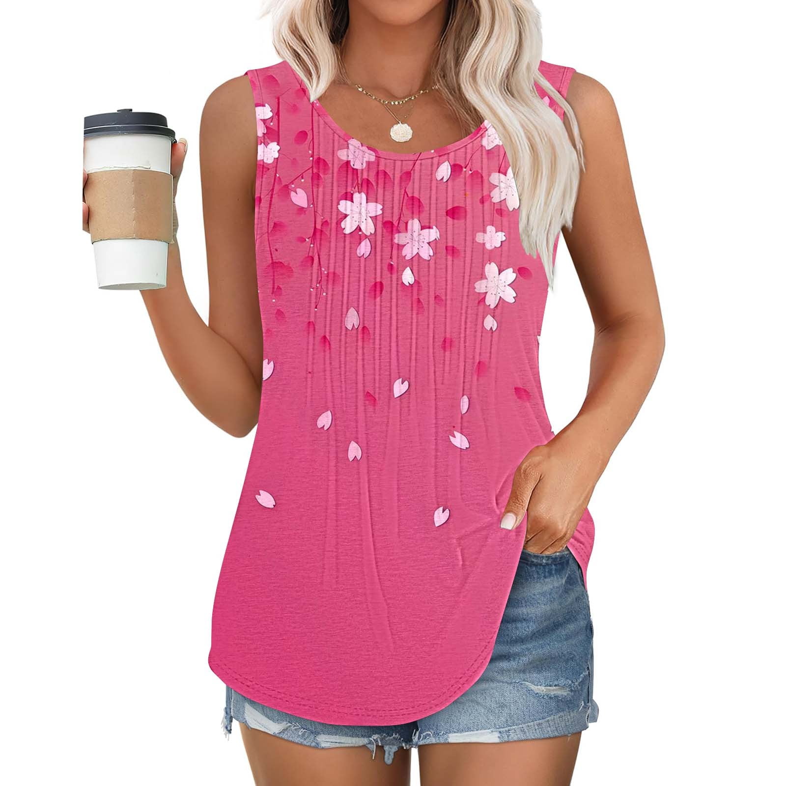 Fznquz Crewneck Tank Top Women Summer Casual Tank Tops Pleated ...