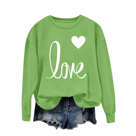 Fznquz Crewneck Womens Tops Dressy Casual Green Sweatshirt Love Graphic ...