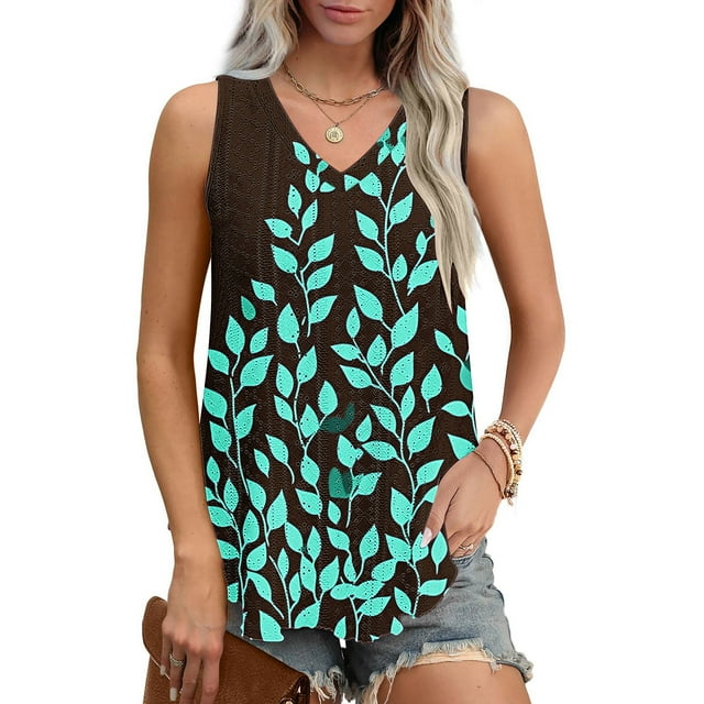 Fznquz Graphic Women's Tank Tops Trendy Summer Tops V Neck Sleeveless ...