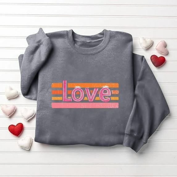 Fznquz Gray Fall Tops for Women 2026 Pullover Crewneck Valentine's Day ...