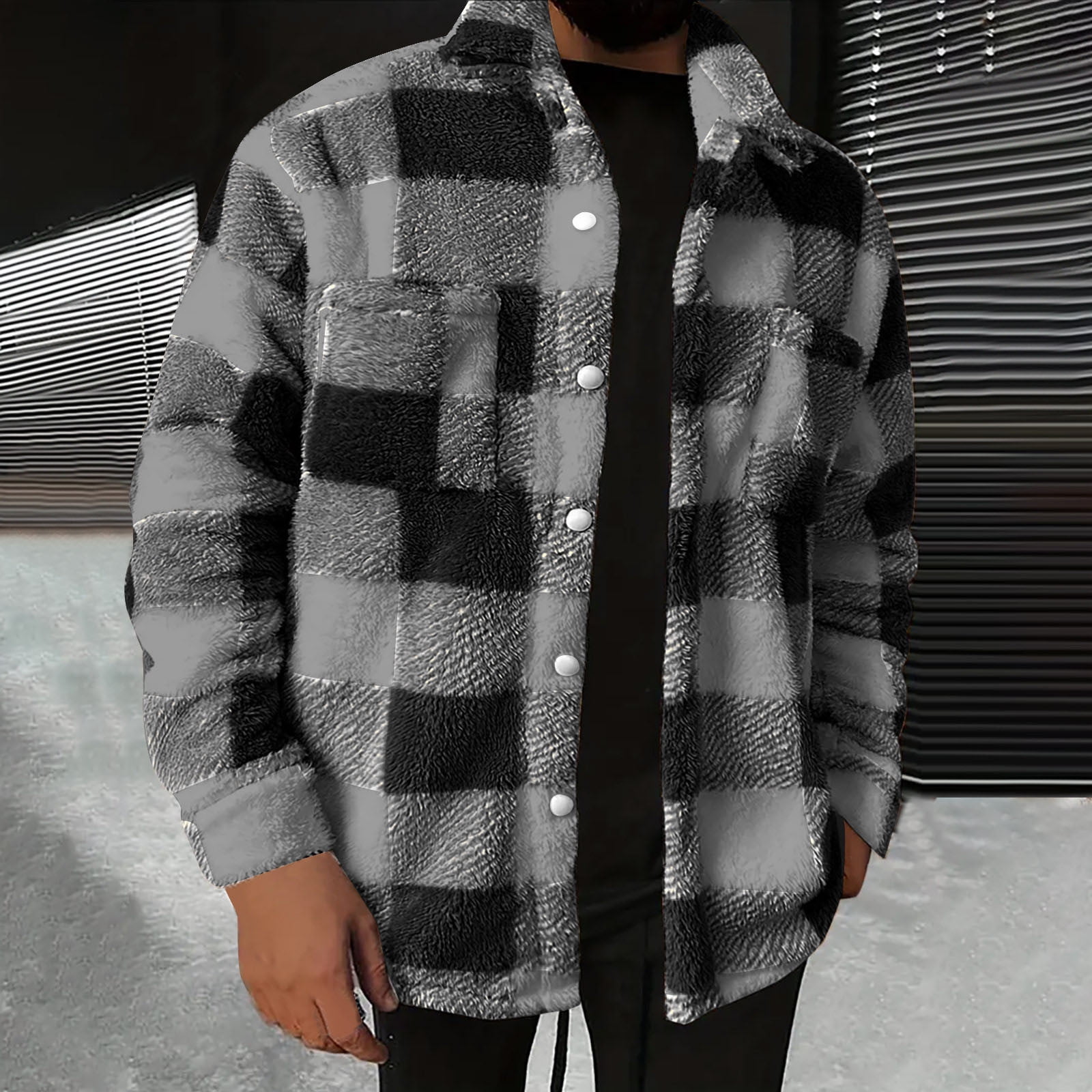 Fznquz Gray Mens Button Up Shirts Long Sleeve Fleece Flannel Button ...