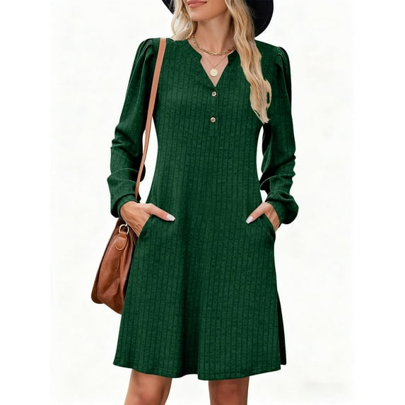 Fznquz Long Sleeve Dresses for Women 2026 Green Knit Formal A-Line Work ...
