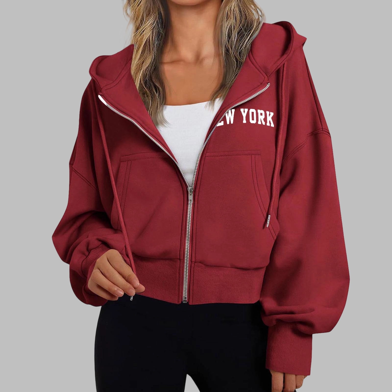 Fznquz Long Sleeve Ladies Blouses Red Full Zip Pullover Hoodie ...