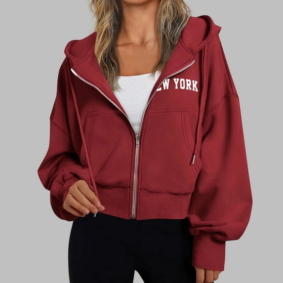 Fznquz Long Sleeve Ladies Blouses Red Full Zip Pullover Hoodie ...