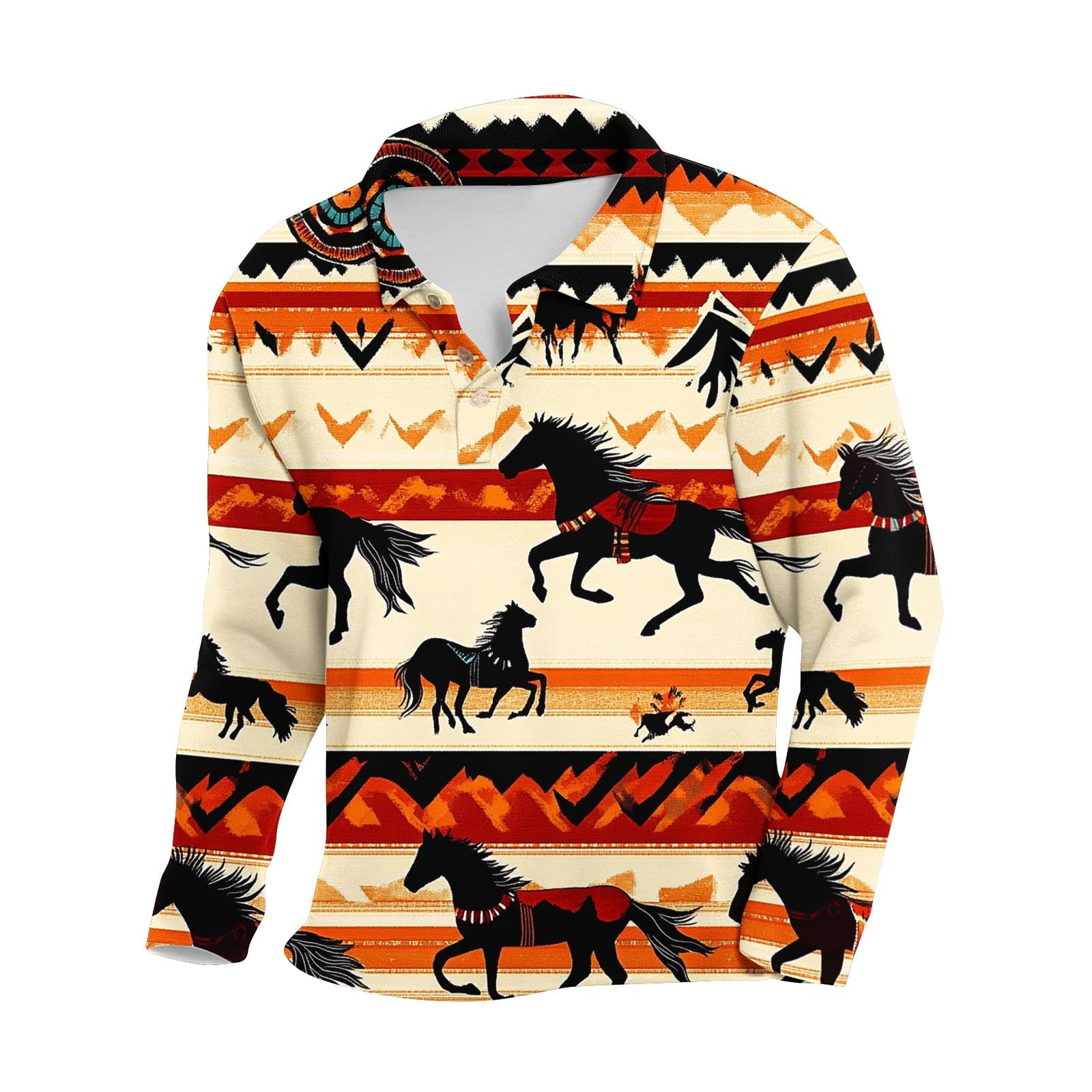 Fznquz Long Sleeve Tee Shirts Mens Red Western Shirt Collared Aztec ...