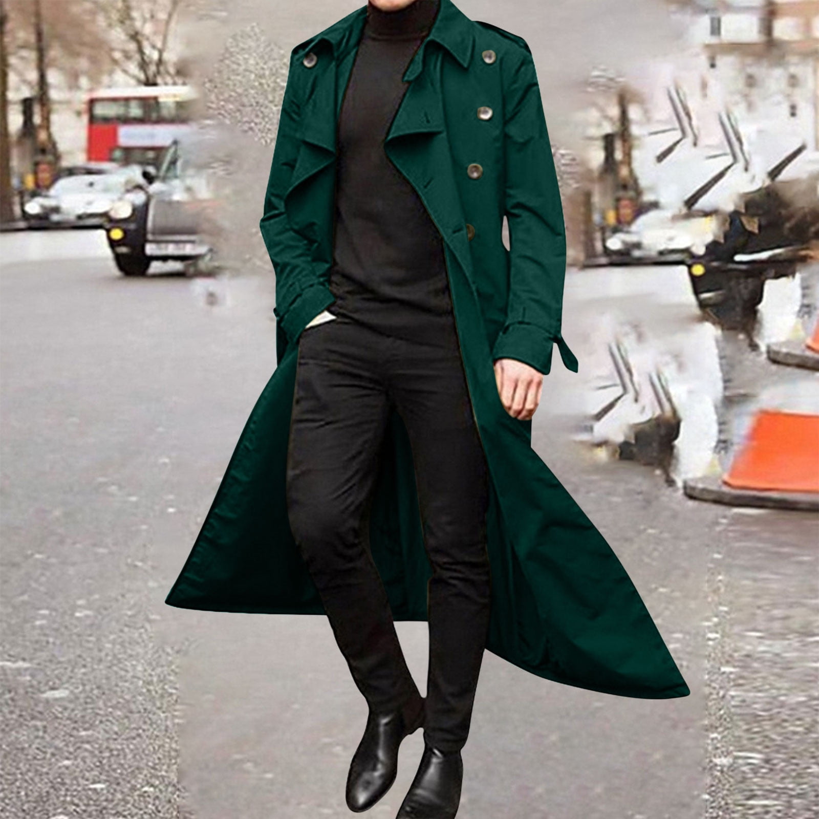 Fznquz Men's Jackets for Fall Casual Trench Coat Green Long Jacket ...