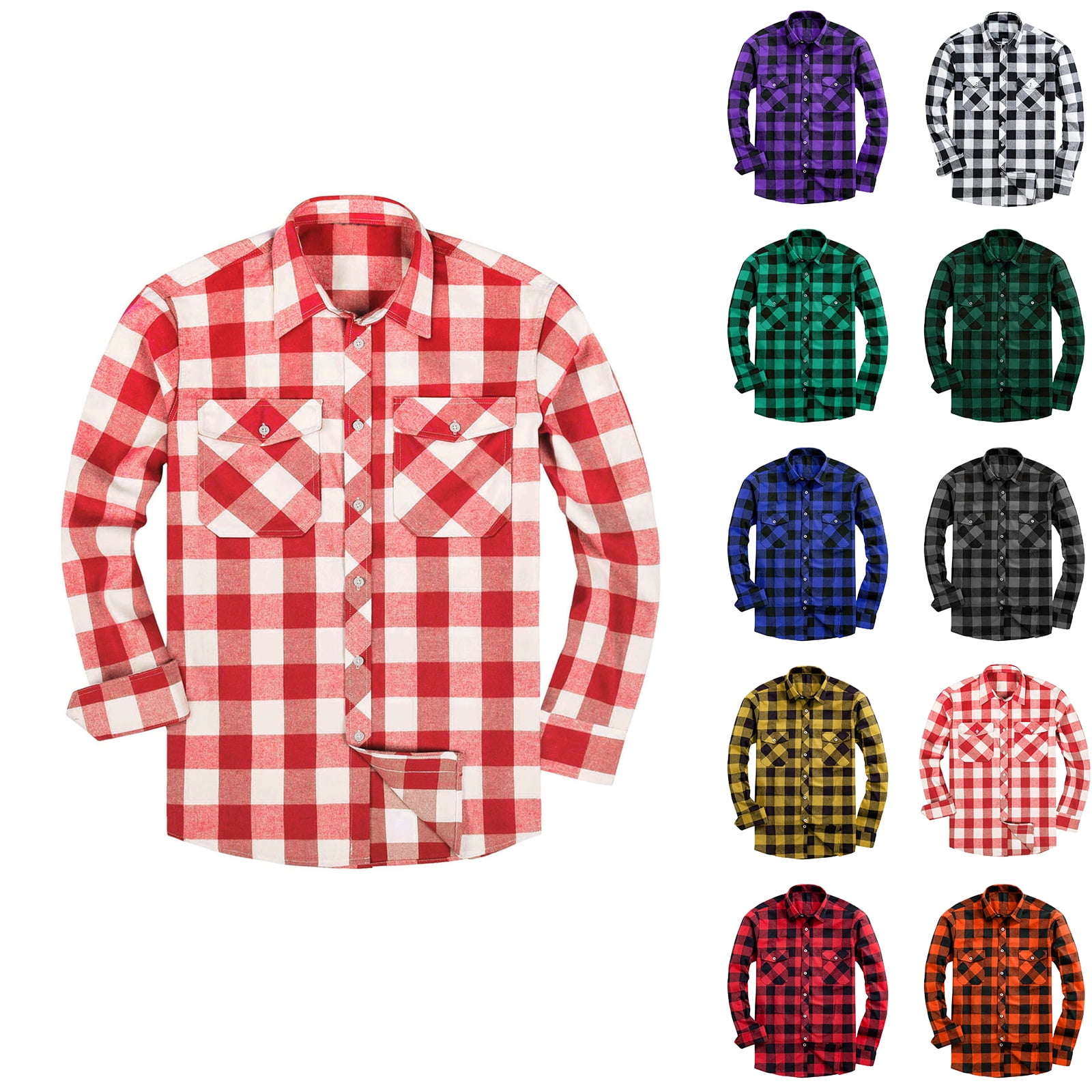 Blczomt Mens Button Up Shirt Big and Tall Long Sleeve Flannel Red ...