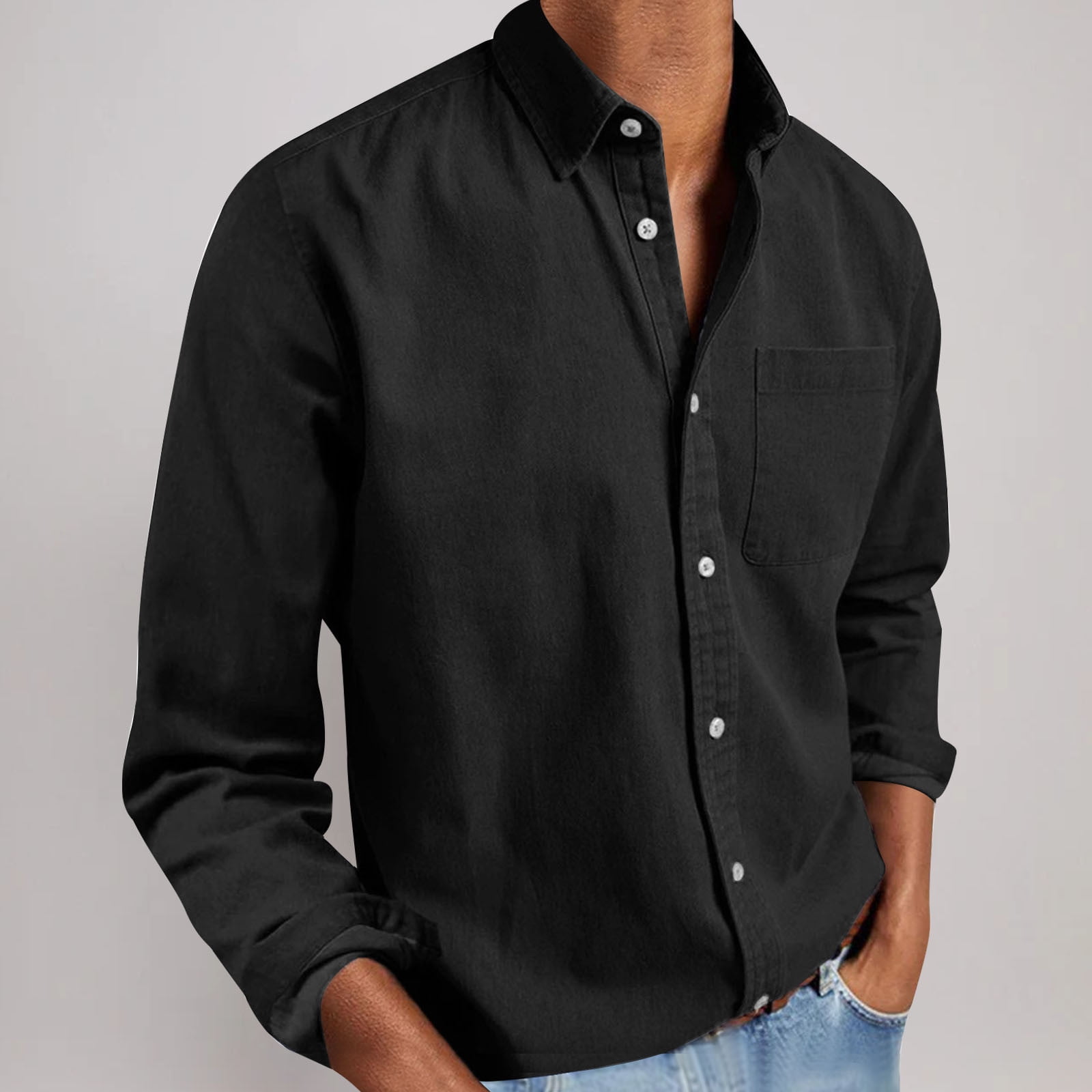 Fznquz Mens Button Up Shirt Long Sleeve Plain Black Shirts Button down ...