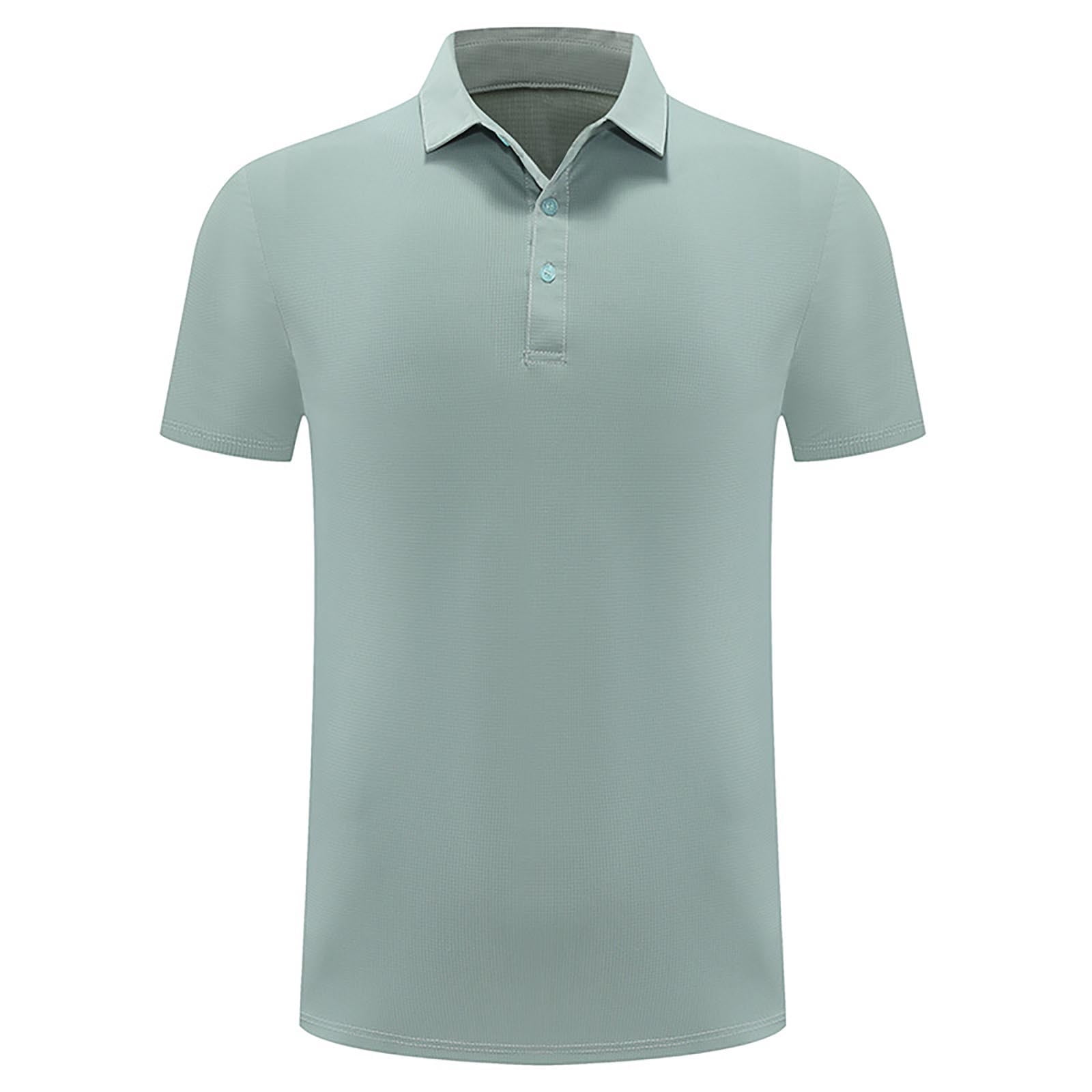 Fznquz Mens Polo Shirts Big and Tall Green Dress Basic Polos Quick Dry Short Sleeve Button ...