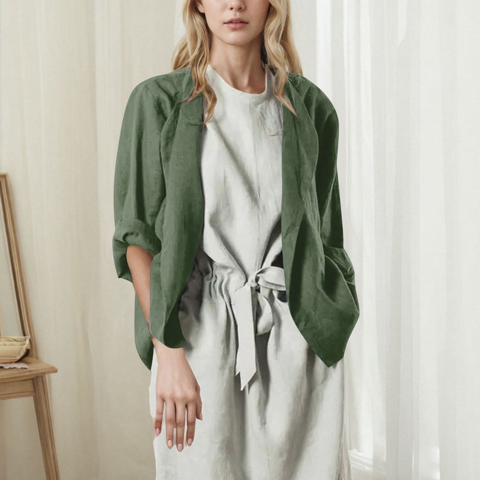 Fznquz Open Front Light Weight Cardigan Women Fall Winter Cotton Linen ...