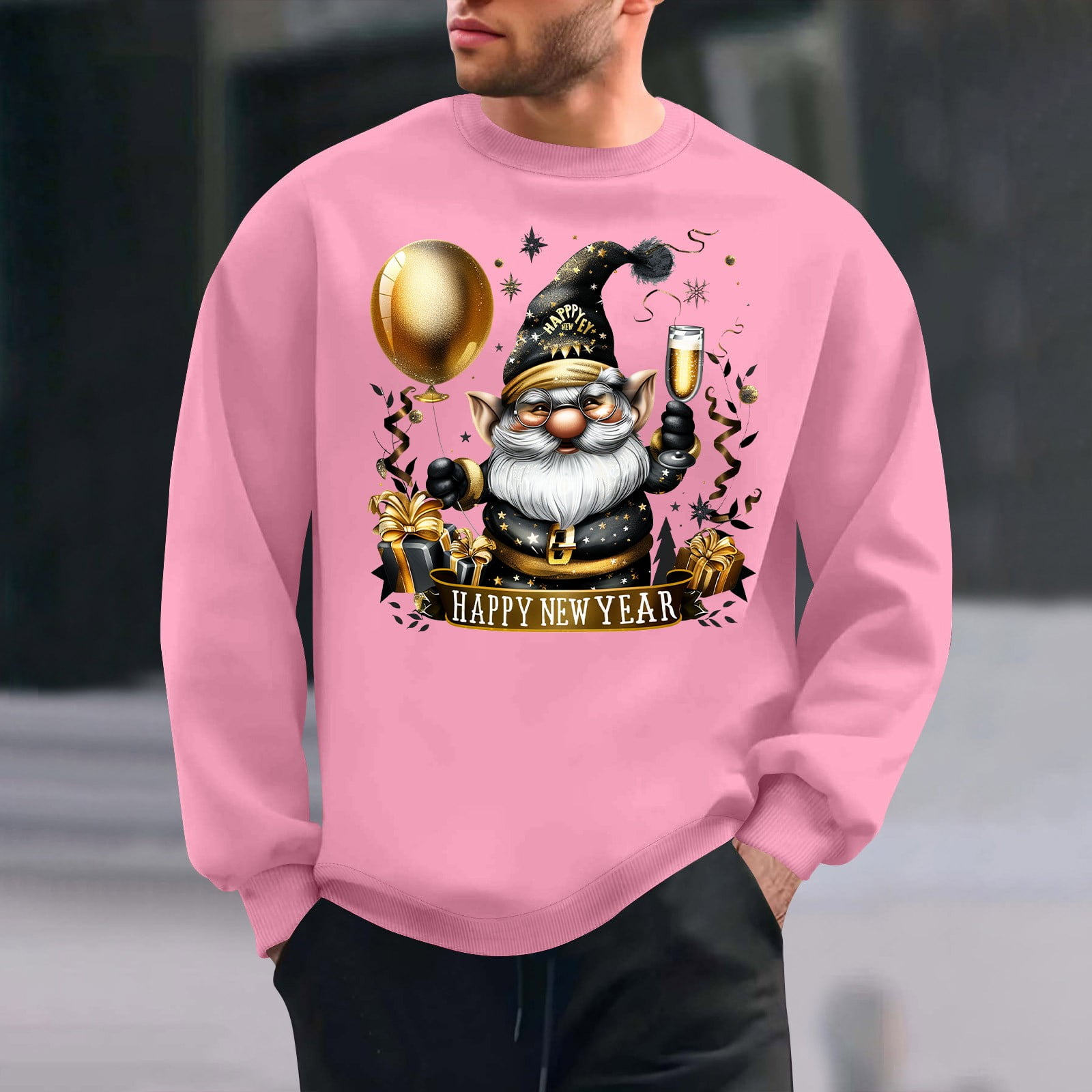 Fznquz Pink Mens Shirts Big and Tall Crew Neck 2025 Long Sleeve Tees ...