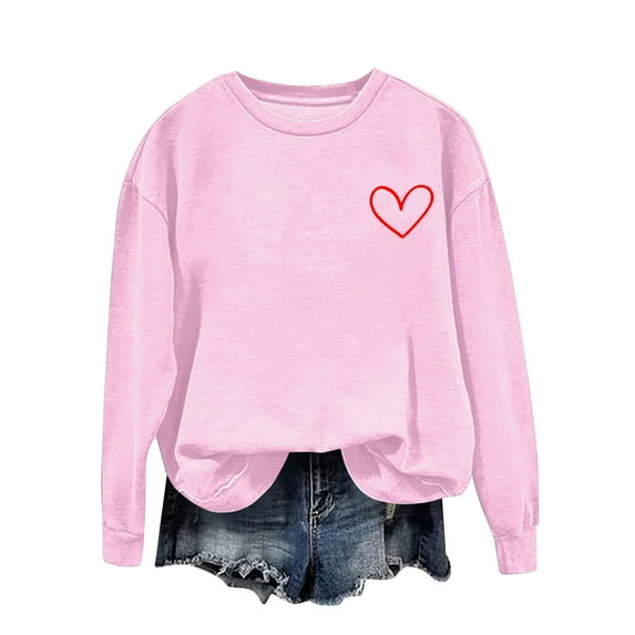 Fznquz Pink Tops for Women 2026 Love Graphic Sweatshirt Crewneck Tee ...