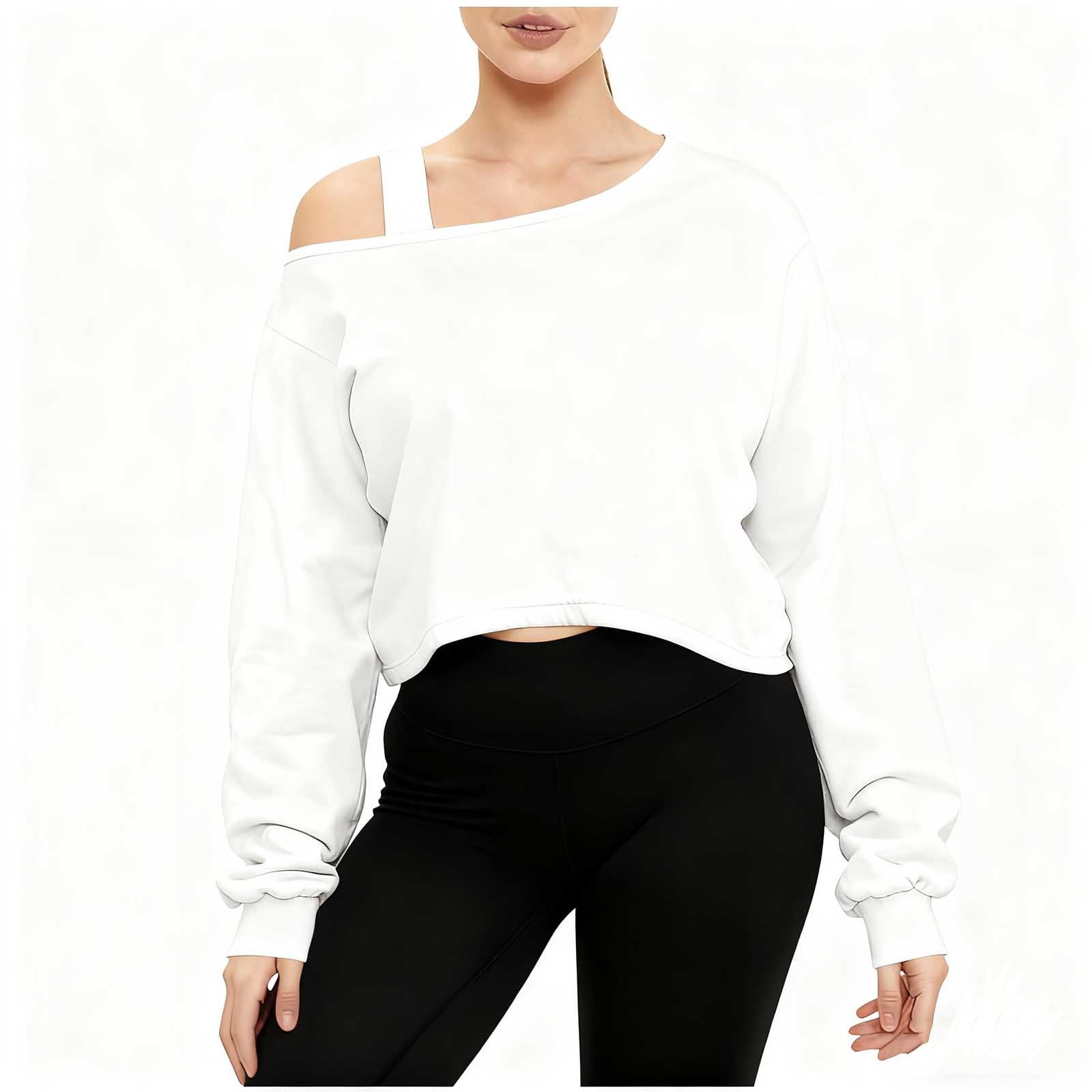 Fznquz Plain Blouses for Women Dressy Casual Off Shoulder White Trendy ...