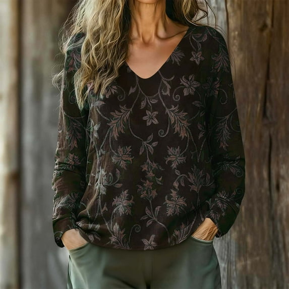 Fznquz Plus Size Oversized Tees for Women V Neck Graphic Brown Blouses ...