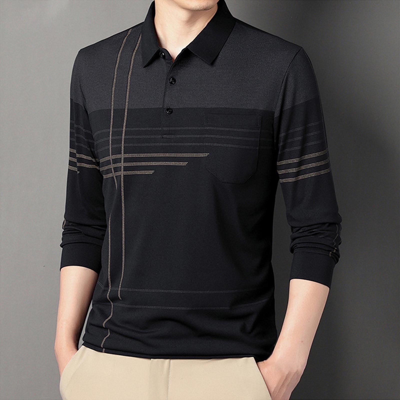 Fznquz Polo Men's Polo Shirts Collared Black Long Sleeve Dress Shirt ...
